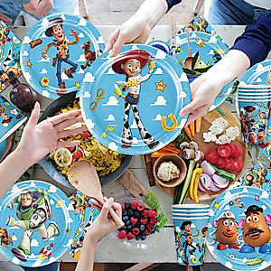 Toy Inspired Story Birthday Party Supplies Toy 120pcs Disposable Story Paper Plates and Napkins for Toy Inspired Story Party Decorations Cups Tablecloth for Boys Girl Birthday Decor, Serve 30