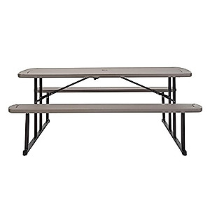 COSCO Outdoor Living 6 ft. Folding Picnic Table, Taupe Wood Grain with Brown Legs