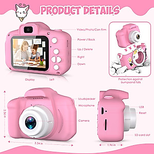 DITUPAN Kids Selfie Camera Toys for 3 4 5 6 7 8 9 10 11 12 Year Old Girls，Christmas Birthday Festival Gift for Kids Camera for Kids Upgrade Digital Camera with 32GB SD Card