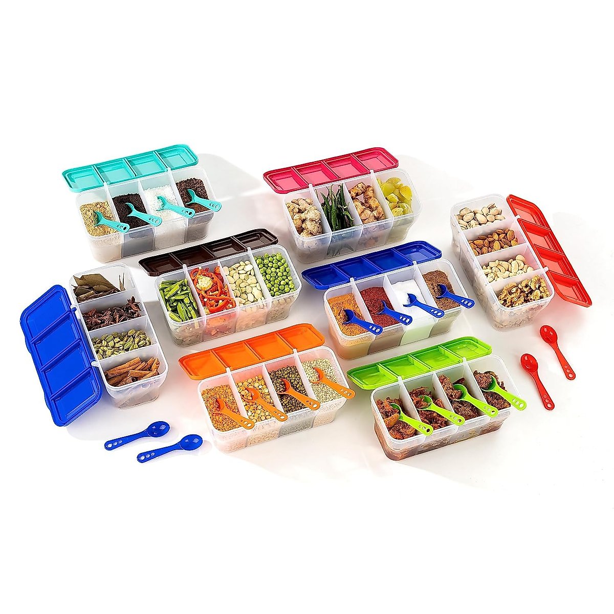 OMORTEX 4 Section Spice Box, Pickle Container, Dry Fruit Box, Vegetable Container Pack Of 1