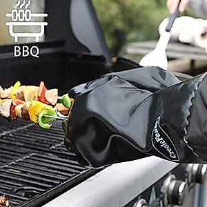 Creole Feast TG1305 Heat-Resistant BBQ Oven Gloves, Waterproof and Heavy-Duty Insulated Mitts, Perfect for Grilling, Fryer, Cooking and Baking, Black