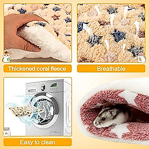 MEWTOGO 5 PCS Rabbit Guinea Pig Hamster Bed Mat - Small Animal Winter Sleep Bedding Fleece Mats with Cleaning Dustpan Brush, Thickened Plush Soft Warm for Chinchilla Squirrel Hedgehog