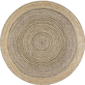 HandloomBazzar Handmade Hand Woven Braided Jute Natural Fibers Rug Bohemian Hand Braided Eco Friendly Rugs for Bedroom Kitchen Living Room Farmhouse(Natural Gray,2' Round)