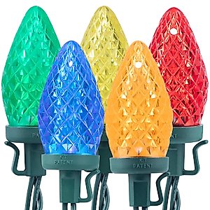 C9 Led Christmas String Lights, 33 Feet 50 Replaceable Led Strawberry Fairy Lights (2 Spare) Waterproof 100 Sets Extendable for Indoor Outdoor Party Commercial Decoration (Multicolored)