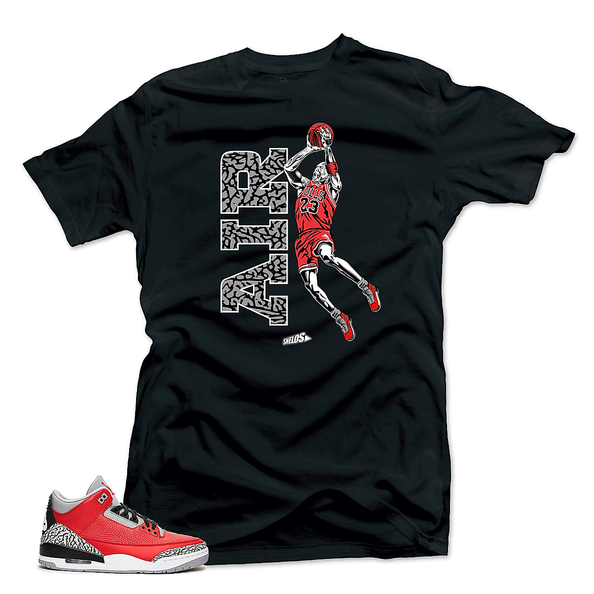 Shirt to Match Jordan Retro 3" Red Cement 2020 Sneaker Tees (Jordan Retro 3 Red Cement Match Shirts- Jordan Retro 3 Red Cement Match Shirts- AIR (Black), M)