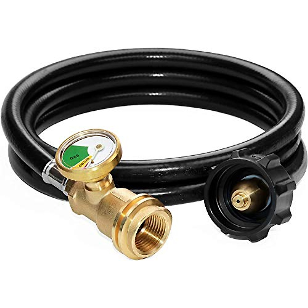 DOZYANT 5 Feet Propane Tank Extension Hose with Gauge -Leak Detector Replacement for Gas Grill, Heater and All Other Propane Appliances, Acme to Male QCC/POL Fittings