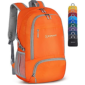 ZOMAKE Lightweight Packable Backpack 30L - Foldable Hiking Backpacks Water Resistant Compact Folding Daypack for Travel(Orange)