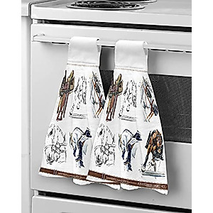 CyCoShower Hanging Hand Towels Kitchen Towel Watercolor Brown and White Horse Equestrian Competition Bathroom Hand Towels with Loop Tie Towels Soft,Absorbent Tea Bar Towels,2pcs