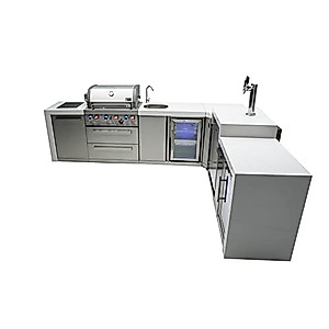 Mont Alpi MAi400-D90KEGBEVFC 32-Inch 4-Burner 78000 BTU 90 Degree Corner Stainless Steel Gas Outdoor Kitchen Bar Barbecue Island Grill w/ 3 Beer Tap Kegerator Keg Dispenser + Wine Cooler Refrigerator