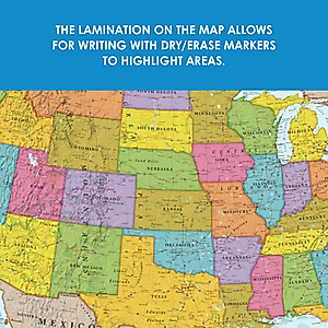 Waypoint Geographic Blue Ocean Series USA Wall Map, Laminated World Map Poster, Educational Wall Art For Home, Classroom, or Office, Unique Gifts, 48” x 38”