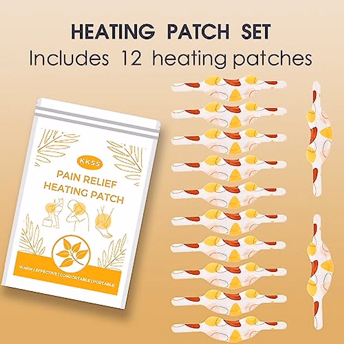 KKSS 12PCS Heating Pad,Pain Relief Patches for Neck, Knee, and Upper or Lower Back Pain, Air-Activated Heat Pads for Menstrual Cramps, Stiffness, Sprains, and More, Stick to Skin