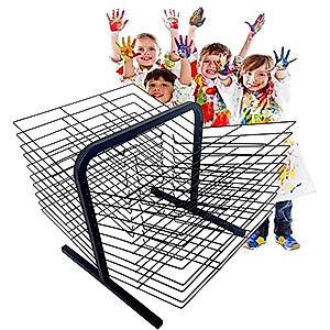 DONGYUE 20 Layers Drying Rack, Back-to-Back Double-Sided Art Drying Rack, with 20 Wire Shelves for Works of Art, Black Powder Coated Finish, Ideal for Schools and Art Clubs,
