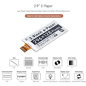 Waveshare 2.9inch E-Ink Raw Display Compatible with Raspberry Pi 4B/3B+/3B/2B/B+/A+/Zero/Zero W/WH/Zero 2W Series Boards 296x128 Resolution with SPI Interface Without PCB Supports Partial Refresh