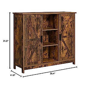 WEENFON Buffet Cabinet, Sideboard, Coffee Bar Cabinet, Storage Cabinet with 2 Barn Doors and 3 Adjustable Shelves, for Living Room, Kitchen, Hallway, Rustic Brown