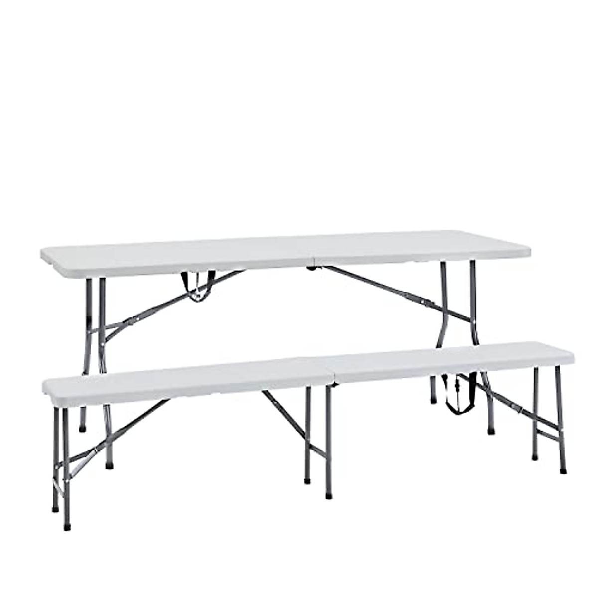Naomi Home Resin Folding Soccer Bench, Foldable Garden Bench, Weatherproof White Bench, 6 Seat Narrow Folding Table, Outdoor Picnic Benches, 1.4 Feet Fold-Up Bench White