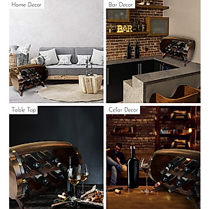 Puzzled Napoleon Wine Rack - Freestanding Wooden Barrel Wine Holder for 10 Wine Bottles, Bottle Rack Floor Stand, Table Top, Rustic Countertop Wine Storage Shelf Organizer for Wine Bar & Home Decor