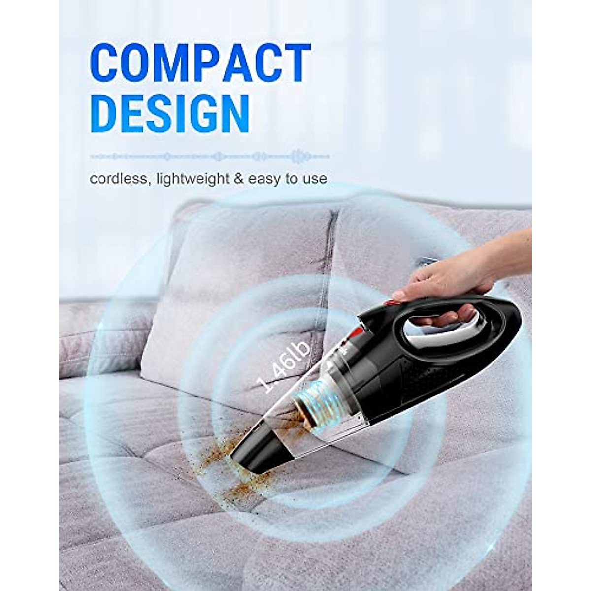 Powools Vacuum Cleaner High Power with Fast Charge Tech, Portable Vacuum, Lightweight Hand Vac with LED Light, Dark Red(PL8188)