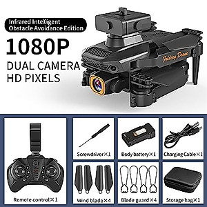 Drone With Dual 1080P HD FPV Camera Remote Control With Altitude Hold, Headless Mode, Start Speed Adjustment, Mini Drone Toys Gifts For Boys Girls (C Black(Dual Camera))