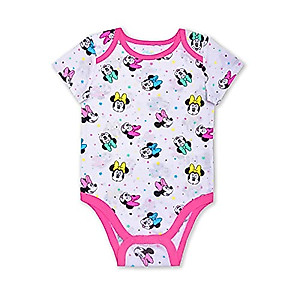 Disney Minnie Mouse Girls’ 4 Pack Bodysuit for Newborn and Infant – Pink/Grey/White