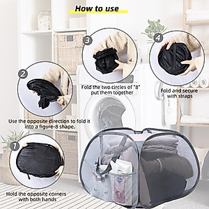 HEDONLEE Collapsible Laundry Basket, 90L Foldable Pop-up Laundry Hamper with Handles, Square Mesh Dirty Clothes Hamper for Laundry, Bathroom, Kids Room, Dorm,Travel or Camping (Gray)