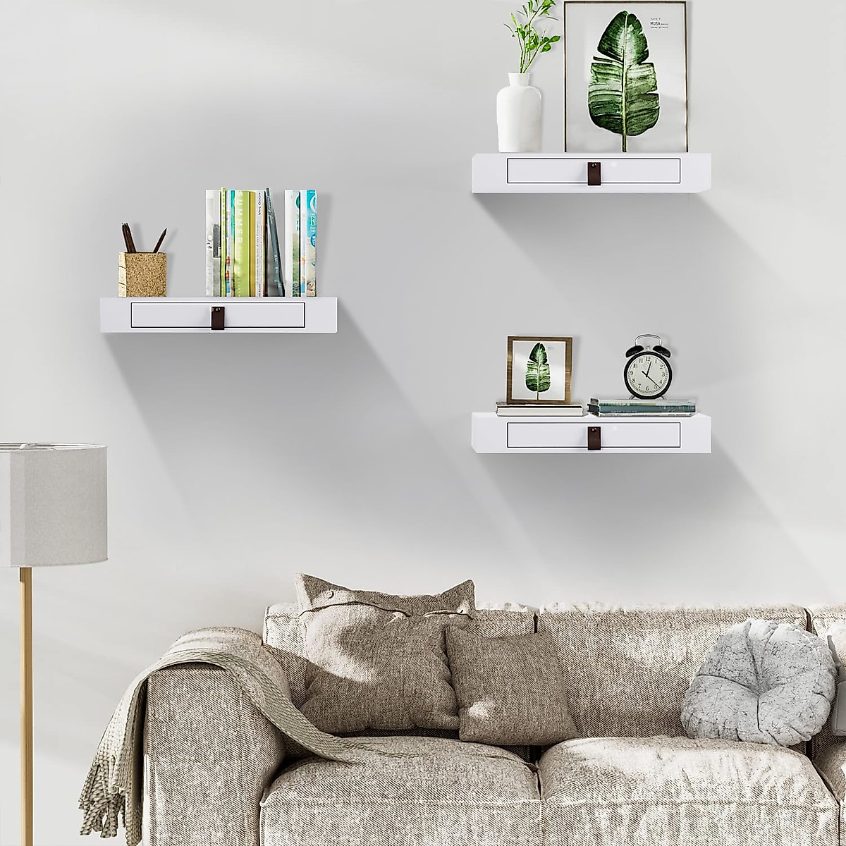 Homaterial Floating Nightstand, Floating Shelf with Drawer Small Wall Mount Shelf Nightstand Wood Wall Bedside Shelf,for Bedroom Bathroom, Living Room, Kitchen-White