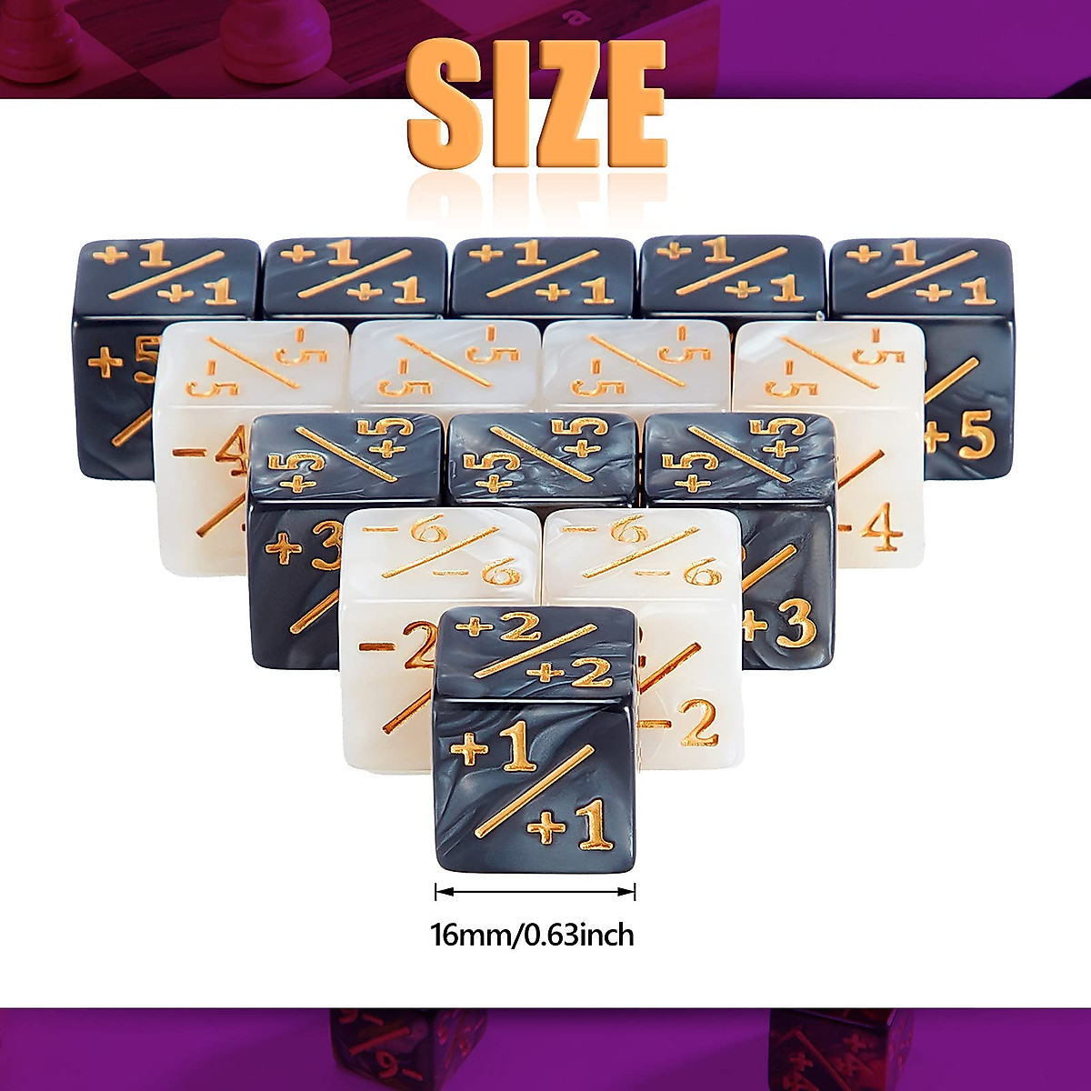 Sumind 48 Pieces MTG Dice Counters Token Dice Compatible with Magic The Gathering Dice Glitter D6 Dice Cube Loyalty Counter Dice Compatible with MTG, CCG, Card Gaming Accessory (Trendy Style)