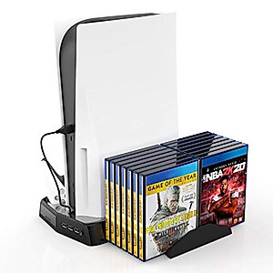 Vertical Stand with Cooling Fan Station Charging Dock, for PS5 Console and PS5 Digital Edition with 3 USB Hubs, 2 DualSense Controller Charging Dock