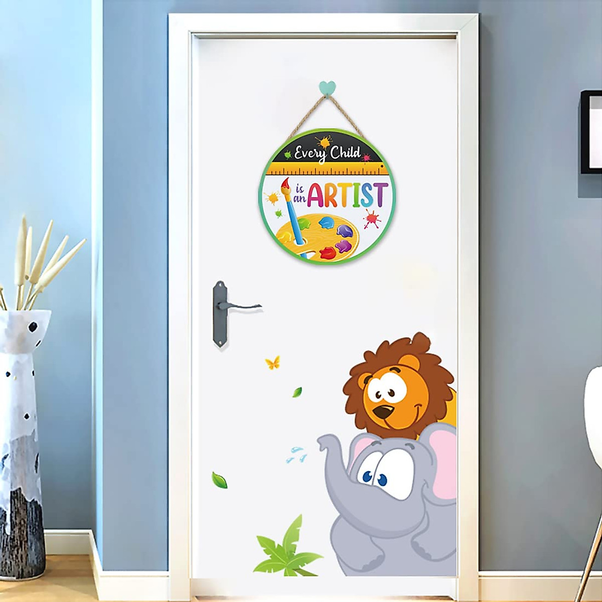 IARTTOP Every Child Is An Artist Sign Wall Art For Kids, Round Paintings Hanging Door Plaque, Inspirational Quote Wooden Plaque Nursery Artist Studio ART Room Classroom Decor