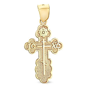 Ioka - 14K Yellow Gold St. Olga Greek Orthodox Baptismal Cross Religious Charm Medium Pendant For Necklace or Chain
