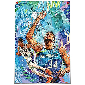 Giannis Antetokounmpo Poster Basketball Superstar Letter Bro Posters Wall Art Basketball Poster Canvas Print Home Living Room Bedroom Kids Room Decor Gift for basketball fans 16x24inch-Unframed