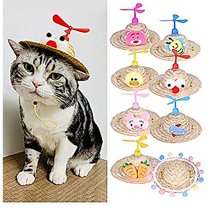 Pet Mini Dog Hat Dog Straw Hat Cat Hat Sombrero Woven Cat Hat Dog Sun Cap Cat Sunhat Puppy Cap Small Windmill Hat Outdoor Sun Protection Hat for Photo Props