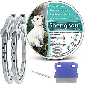 Natural Flea and Tick Collar for Small Dogs - Safe Prevention and Control of Pests on Puppies - Waterproof and Long-Lasting - Includes Free Comb and Tick Tweezer - 2-Pack, 13.8 Inches