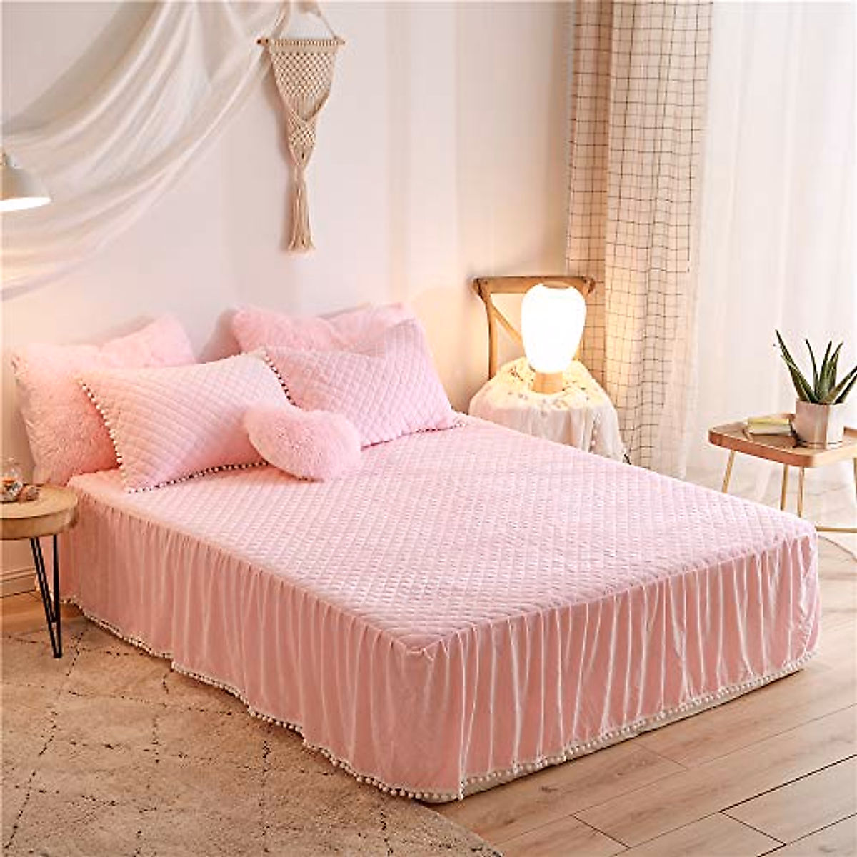 HAIHUA Luxury Plush Shaggy Duvet Cover Flannel Velvet Bedding (1 Faux Fur +2 Pillowcases) Fluffy Comforter Bed Sets 3 Pieces,Zipper Closure (Pink, Queen)