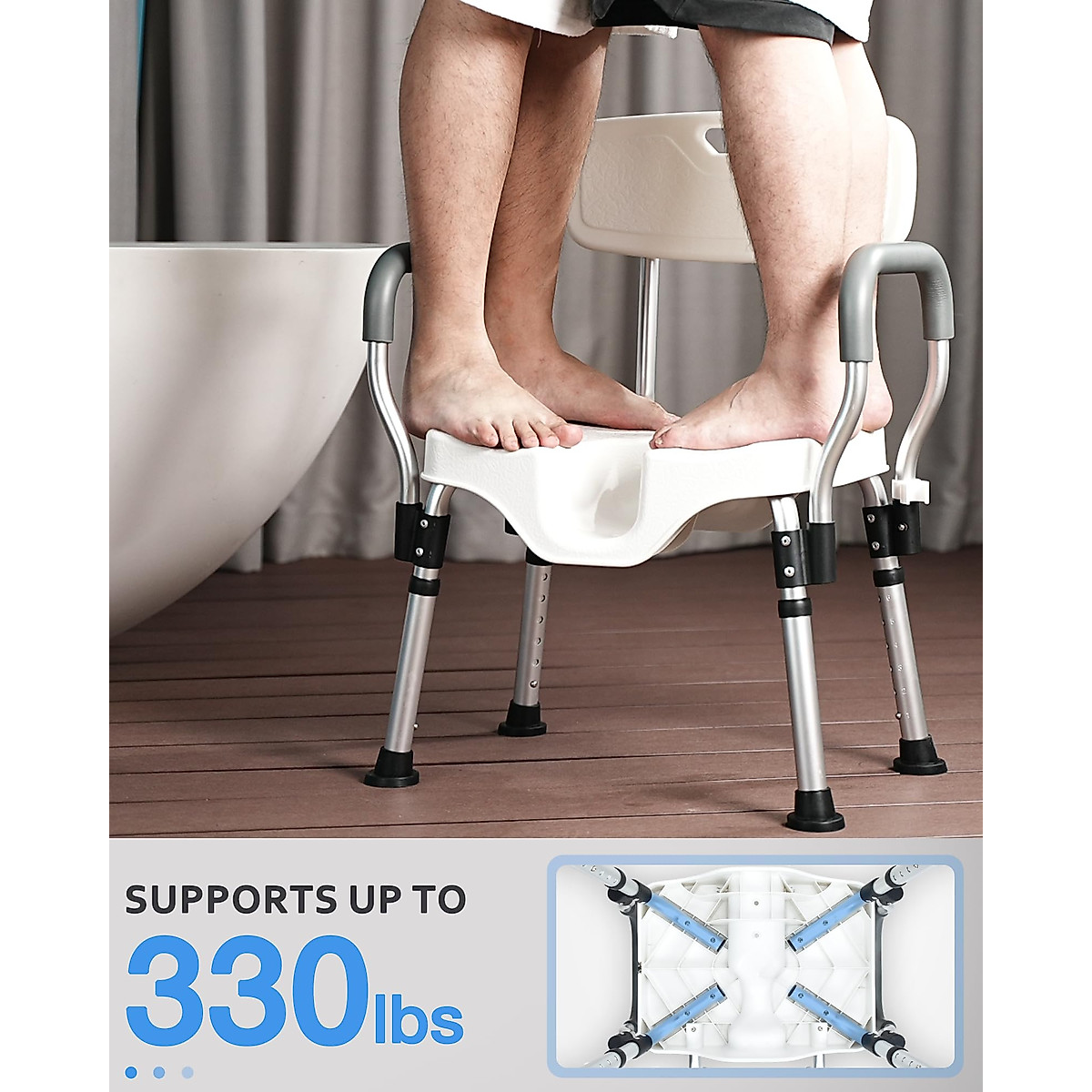 Sangohe Shower Chair - Shower Chair for Inside Shower - U-Shape Seat Heavy Duty Shower Chair - Shower Chair with Arms for Handicap - Wide Shower Seats for Elderly - Shower Chair for Bathtub, 796E