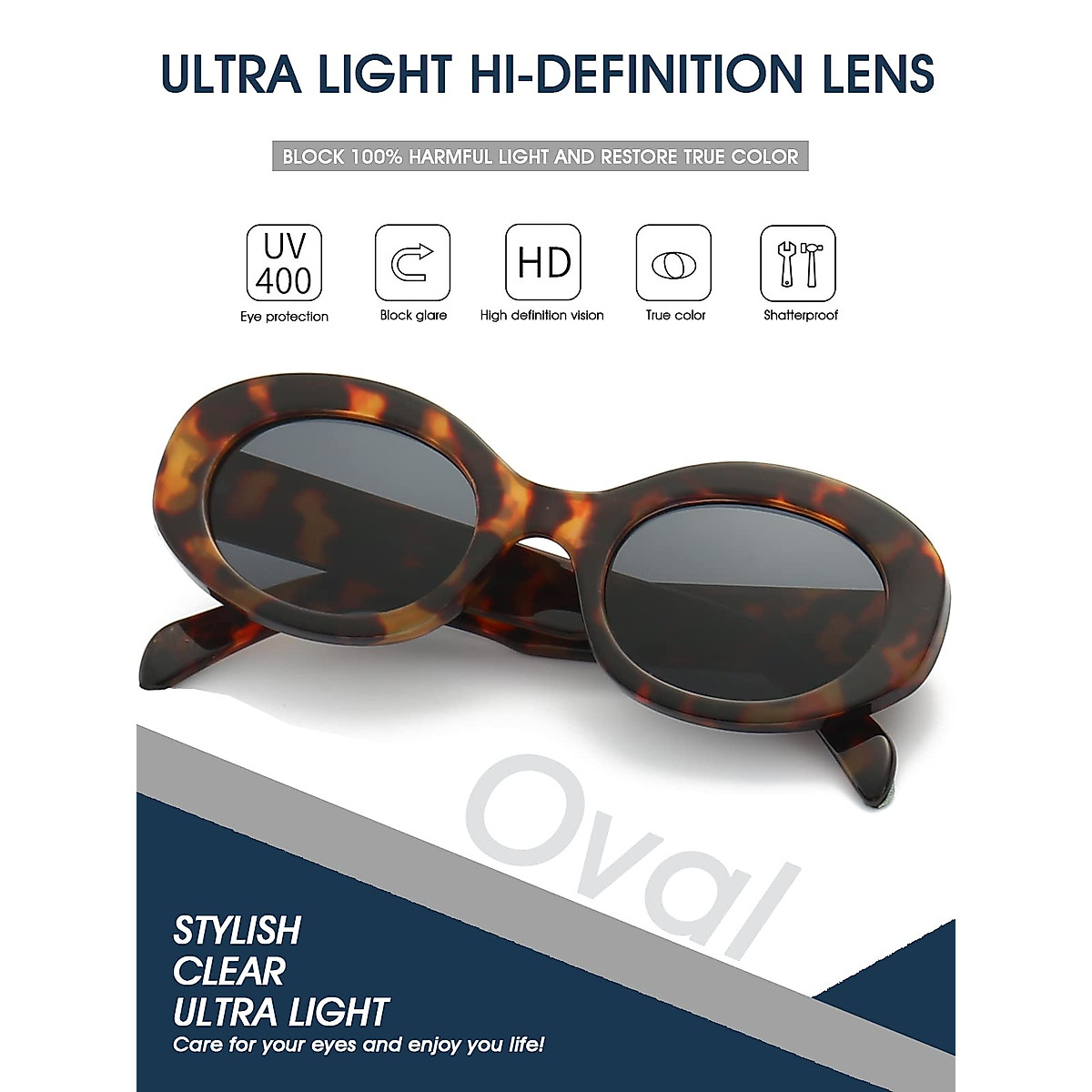 PORADAY Modern Thick Oval Sunglasses for Women Fashion Clout Goggles Retro Narrow Chunky Sun Glasses Gradient Shades Round 90s (Leopard/Grey)