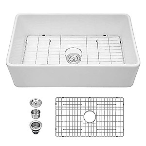 33 White Farmhouse Sink - Sarlai 33 Inch Kitchen Sink Apron Front Ceramic Porcelain Vitreous Fireclay Single Bowl Farmer Sink Basin