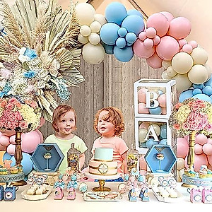 Uptotop 4 Pcs Baby Boxes with 30 Letters and 36 Balloons and 4 fairy string lights, for Baby Shower Gender Reveal Girl Boy Blocks Birthday Party Balloon Box Decorations(A-Z + BABY) 