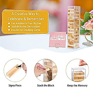 72 Pcs Wood Block Wedding Guest Book Alternative Wooden Guestbook with Acrylic Display Case with 5 Wedding Paper Card 5 Color Signing Pens and 4 Heart Memo Clips for Wedding Reception Bridal Shower