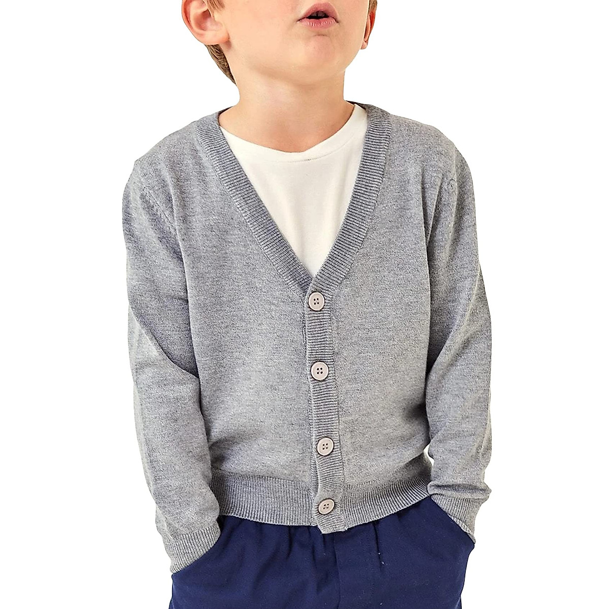 Baby Boys Girls V-Neck Cardigan Kids Button Up Long Sleeve Knitted Sweater Jacket for Infant Toddler