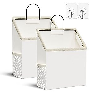 Teatalk 2 Pack Wall Hanging Storage Bag with Sticky Hook,Closet Hanging Storage for Pocket,Bathroom Dormitory Organizer Bag,Linen Cotton Organizer Box Containers for Bedroom(White)