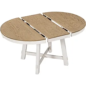 Lepfun, Farmhouse Round Extendable Dining 16" Leaf Kitchen Table (Oak Natural Wood and Antique White)