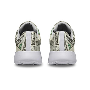 Sonzj-II Money Pattern Fashion Ultra Lightweight Running Sneakers Men Women 100 Dollar Bill Print Walking Tennis Shoes White Size 12