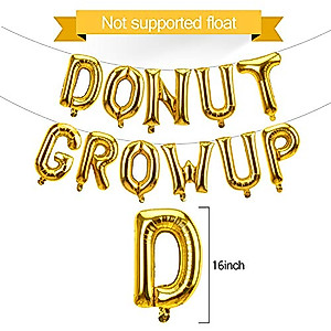 Kauayurk Donut Grow Up Balloons Banner Decorations - Donut Birthday Party Decorations Supplies - Gold Donut Theme Party Decor for Girls Boys Baby Shower