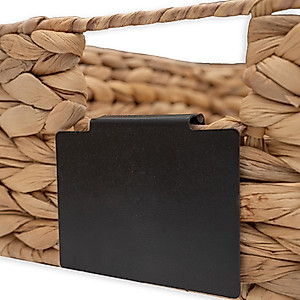 Set of 4 Handwoven Water Hyacinth Storage Baskets - Organizer Wicker Baskets for Shelves with Clip on Chalkboard Labels and Chalk Markers