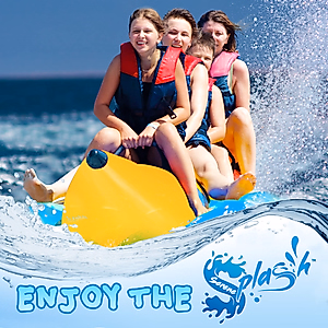 SereneLife Inflatable Floating Banana Boat, Towable Tube for Boating, up to 4 Riders, Includes Storage Bag, Food Pump, and Repair Kit