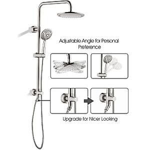 BRIGHT SHOWERS Rain System Including 9 Inch Rainfall shower head and Handheld with Height Adjustable Holder, Solid Brass Rail and 60 Inch Long Stainless Steel Shower Hose
