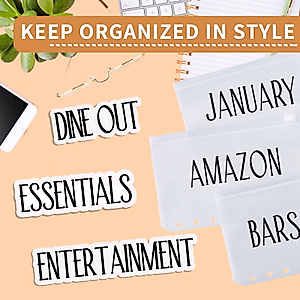 100 Cash Envelope Sticker Labels - Black Vinyl Decals for Finance Planner, Budget Stickers for Cash Envelope System Wallet & A6 Binder, Clear Labels Money Sticker for Budget Envelopes Coupon Organizer