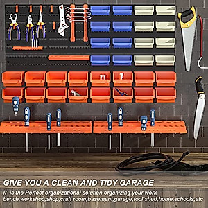 52PCS Wall Mounted Storage Bins Garage Storage Drawers with 4PCS Wall Mounting Peg Boards Workshop Parts Rack Container Tool Organizer Easy Access Compartments for Hardware Crafts Office Supplies