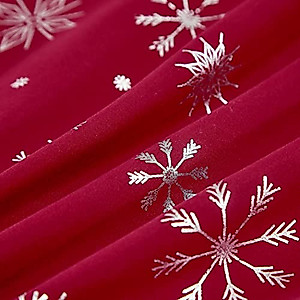 LAMEJOR Christmas Red Duvet Cover Set Queen Size Silver Metallic Print, Foil Print Glitter Snowfalke Pattern, 3-Piece Soft Bedding Set 1 Duvet Cover+2 Pillow Cases