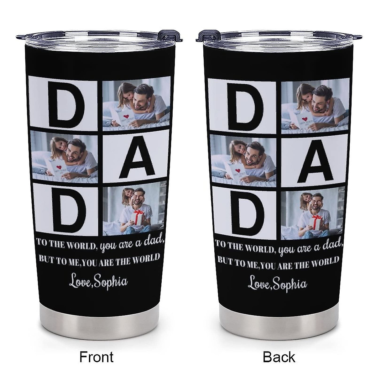 Personalized Picture Travel Tumbler for Dad Gift on Father's Day from Daughter Son Custom Coffee Mug with Text Photo Cup
